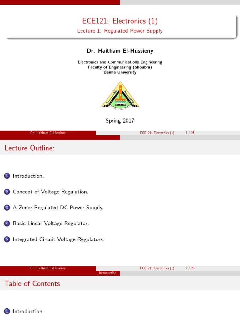 ECE121: Electronics (1) : Lecture 1: Regulated Power Supply | PDF | Power Supply | Rectifier