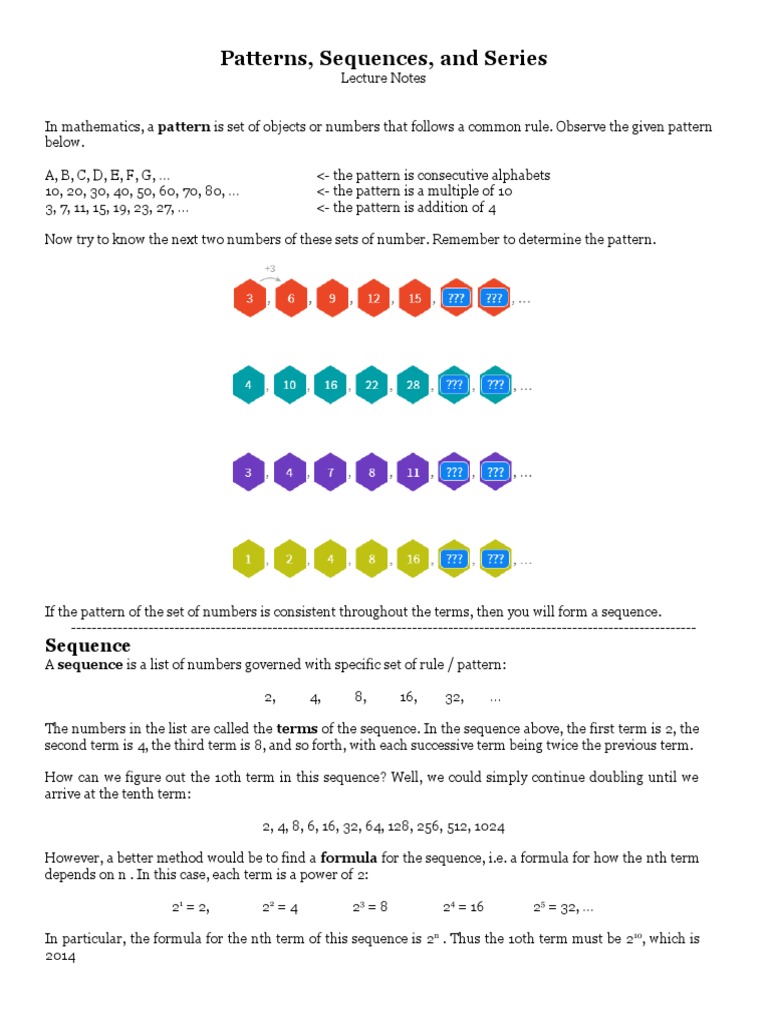 Pattern and Sequence Lecture | PDF | Summation | Arithmetic