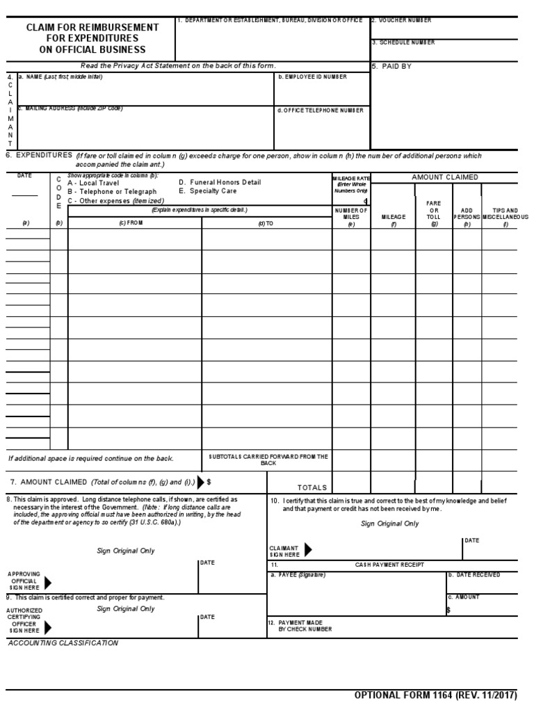Claim For Reimbursement For Expenditures On Official Business Pdf