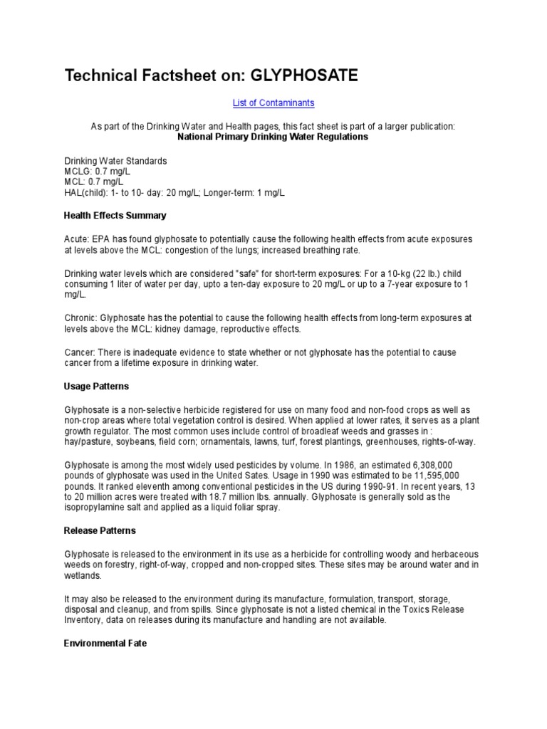Technical Factsheet On GLYPHOSATE | PDF | Herbicide | Toxicity