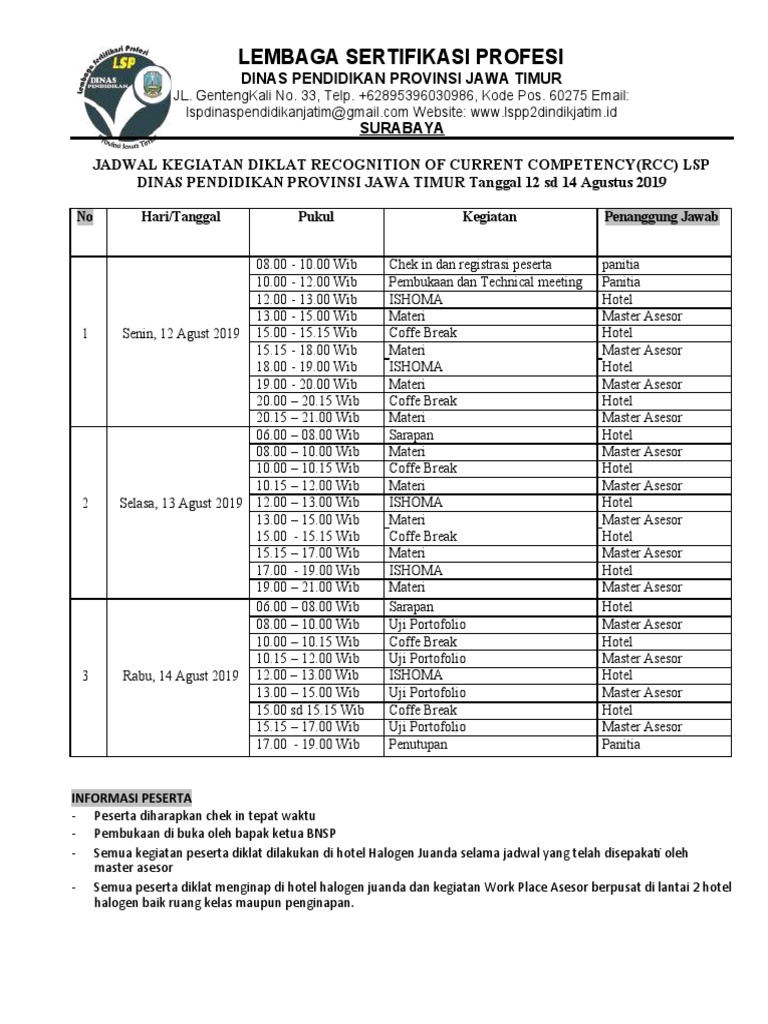 Informasi & Jadwal Diklat RCC | PDF