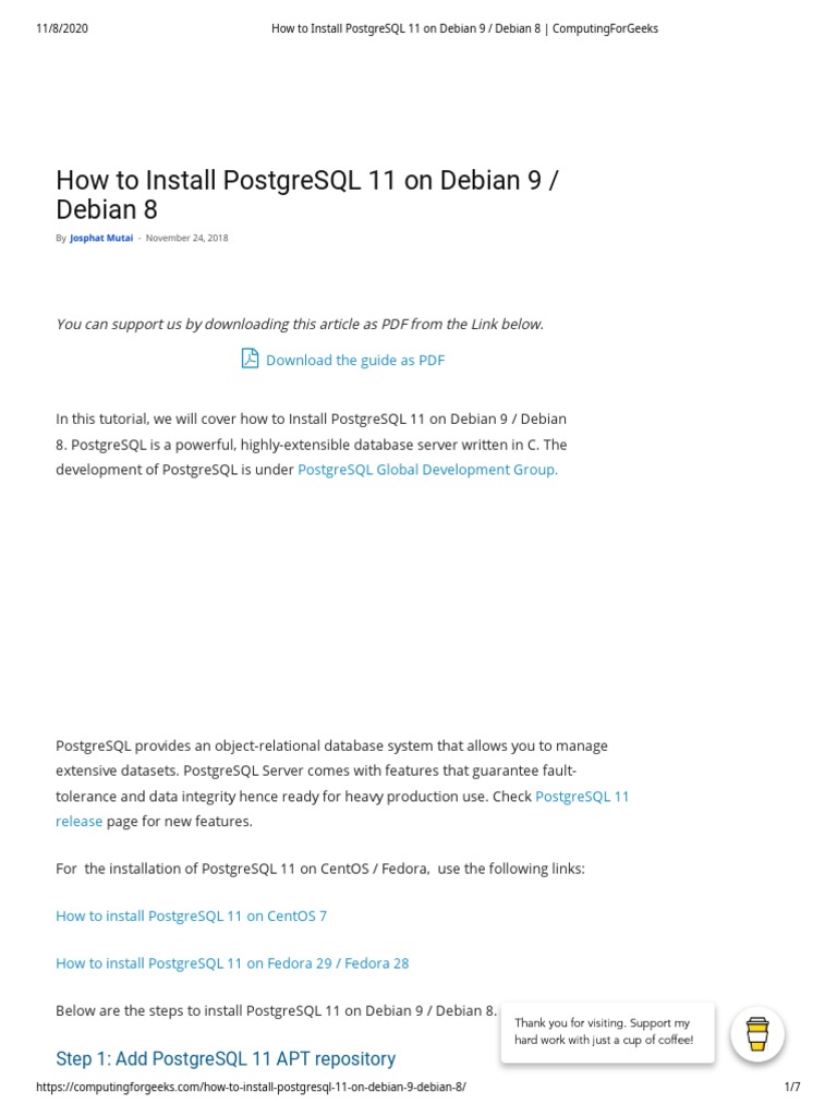 PostgreSQL 11 Setup on Debian 9/8 | PDF | Postgre Sql | Sudo