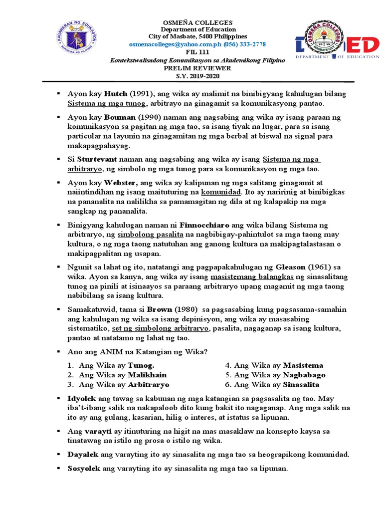 Fil-111 Reviewer | PDF