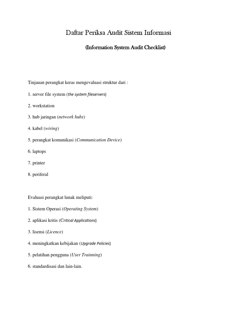 Information System Audit Checklist | PDF