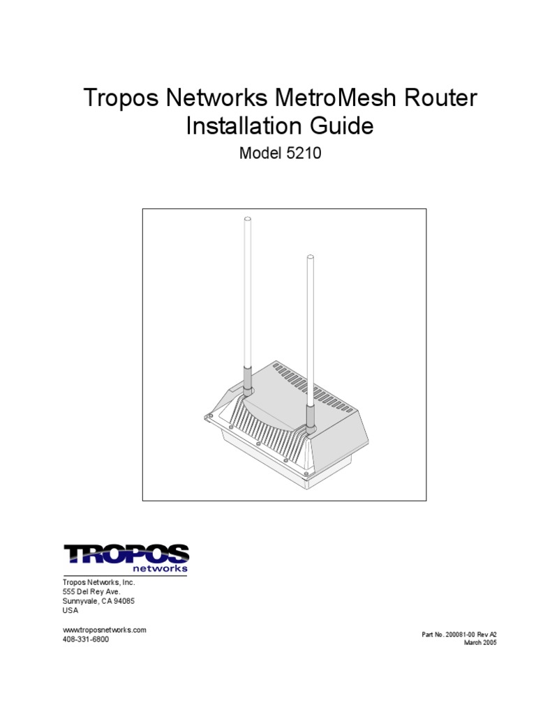Tropos Networks Metromesh Router Installation Guide: Model 5210 | PDF ...