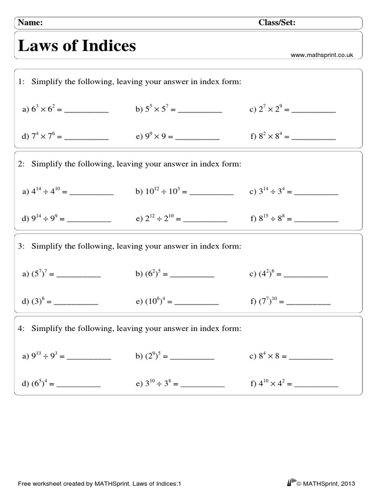 Laws of Indices | PDF