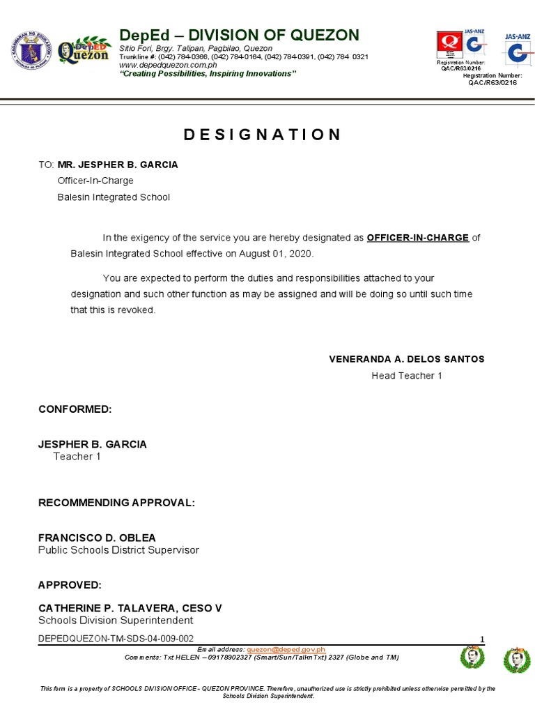 Designation of Officer-in-Charge | PDF