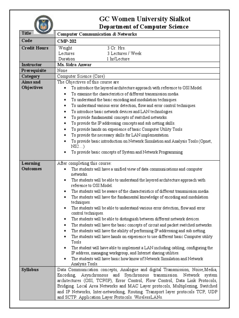 Computer Communication &networks CourseOutline | PDF | Data ...