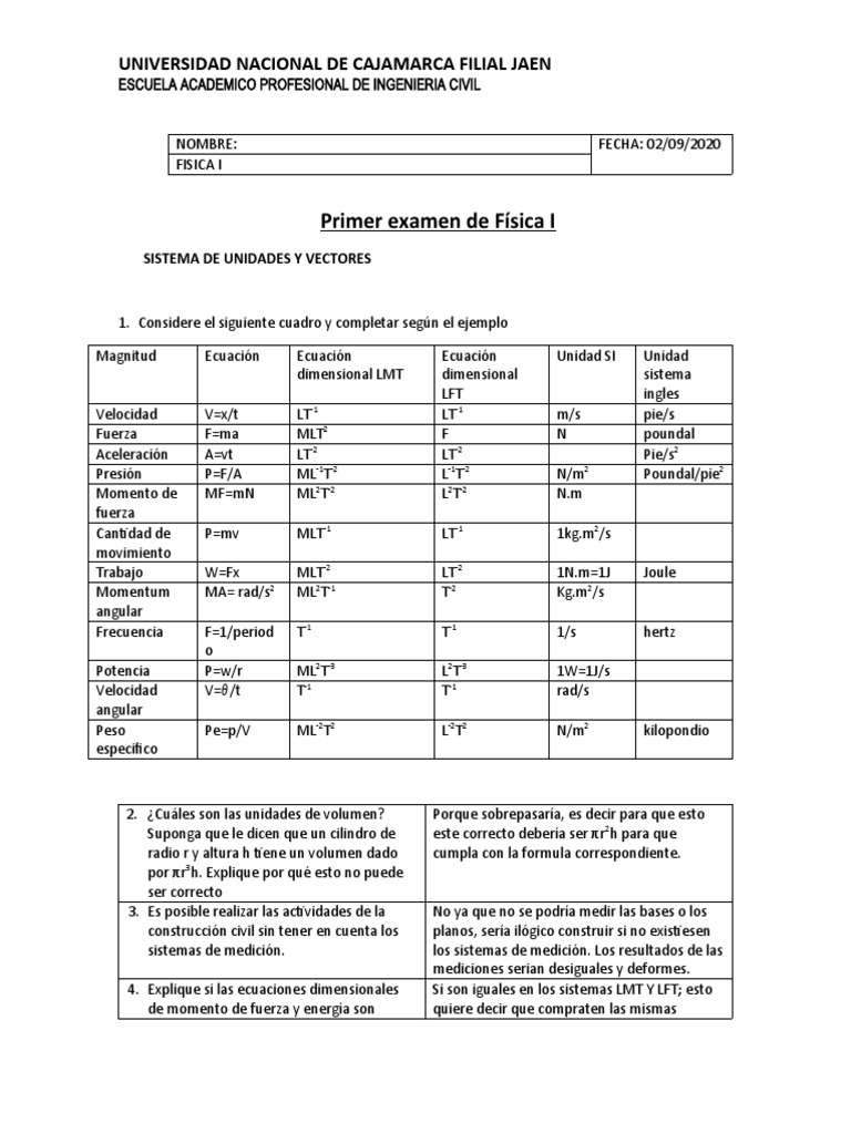 Exammen Unidades y Vectores | PDF | Fuerza | Vector Euclidiano