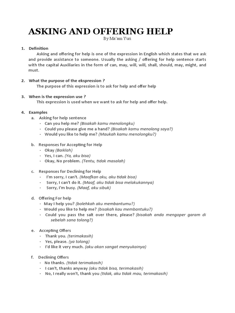 Asking and Offering Help | PDF