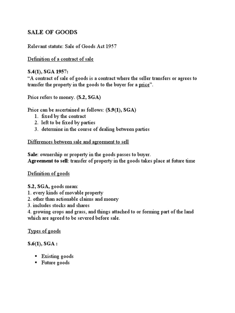 Sale of Goods: S.4 (1), SGA 1957 | PDF | Law And Economics | Social ...