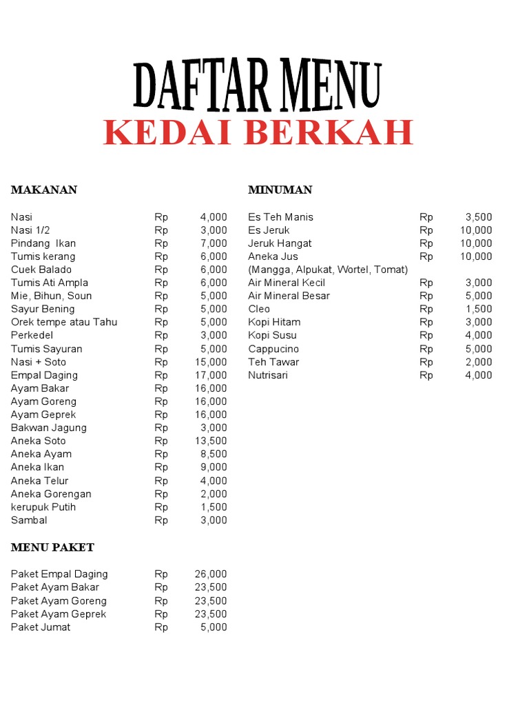 Daftar Menu | PDF