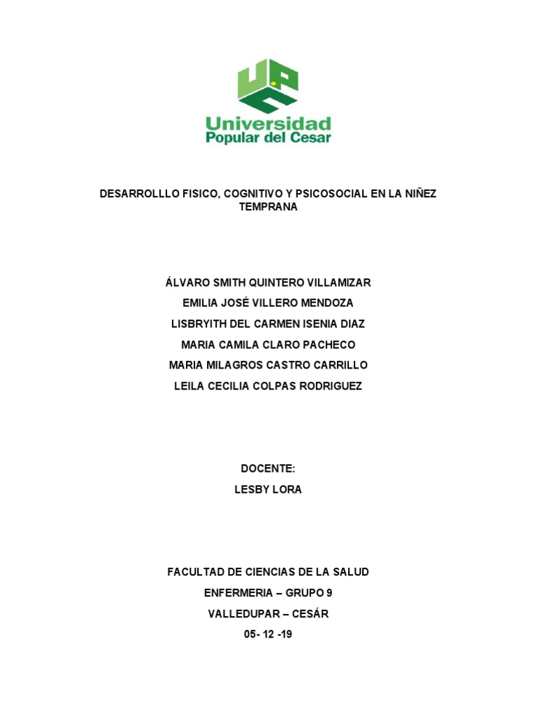 Desarrollo Fisico, Cognitivo y Psicosocial en La Niñez Temparana. | PDF | Autoestima | Dormir