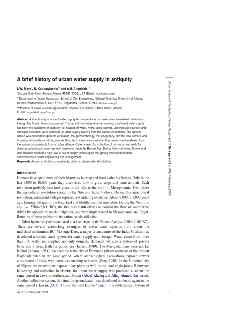 .A Brief History of Water Supply in Antiquity PDF | PDF | Mycenaean ...