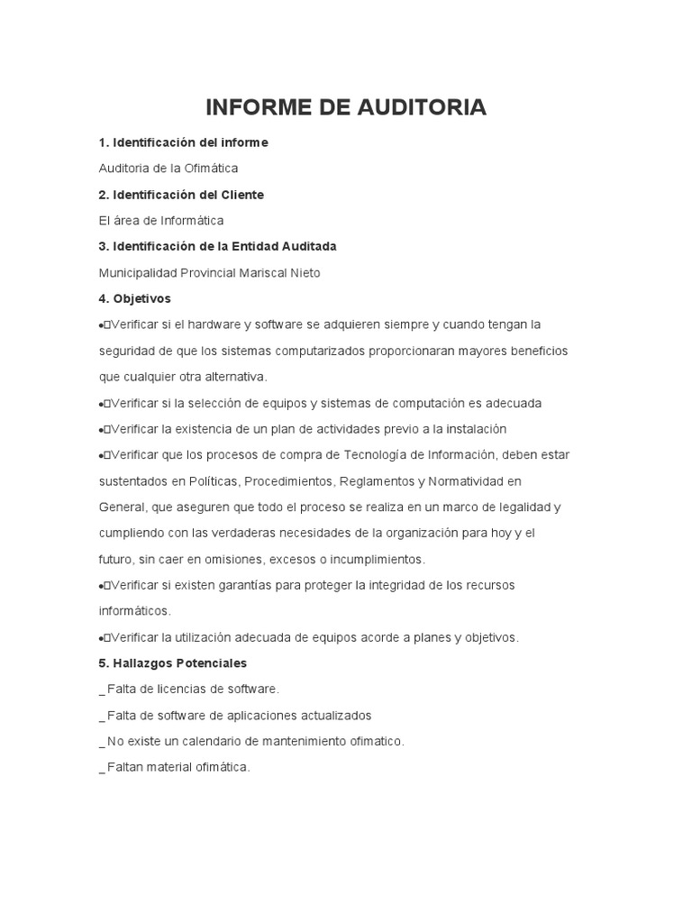 Informes Auditoria Informatica | PDF | Contraseña | Usuario (informática)