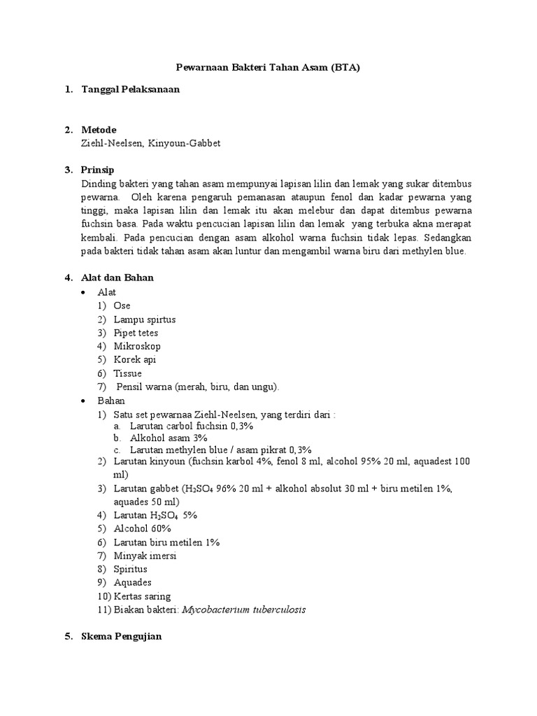 Pewarnaan Bakteri Tahan Asam (BTA) 1. Tanggal Pelaksanaan | PDF