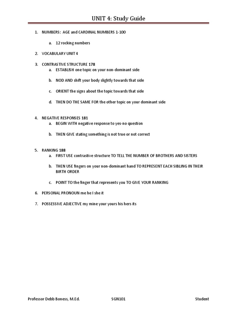 Unit 4 ASL Study Guide Overview | PDF | Language Arts & Discipline
