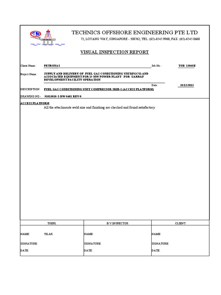 Visual Inspection Report | PDF | Energy Technology | Mechanical Engineering