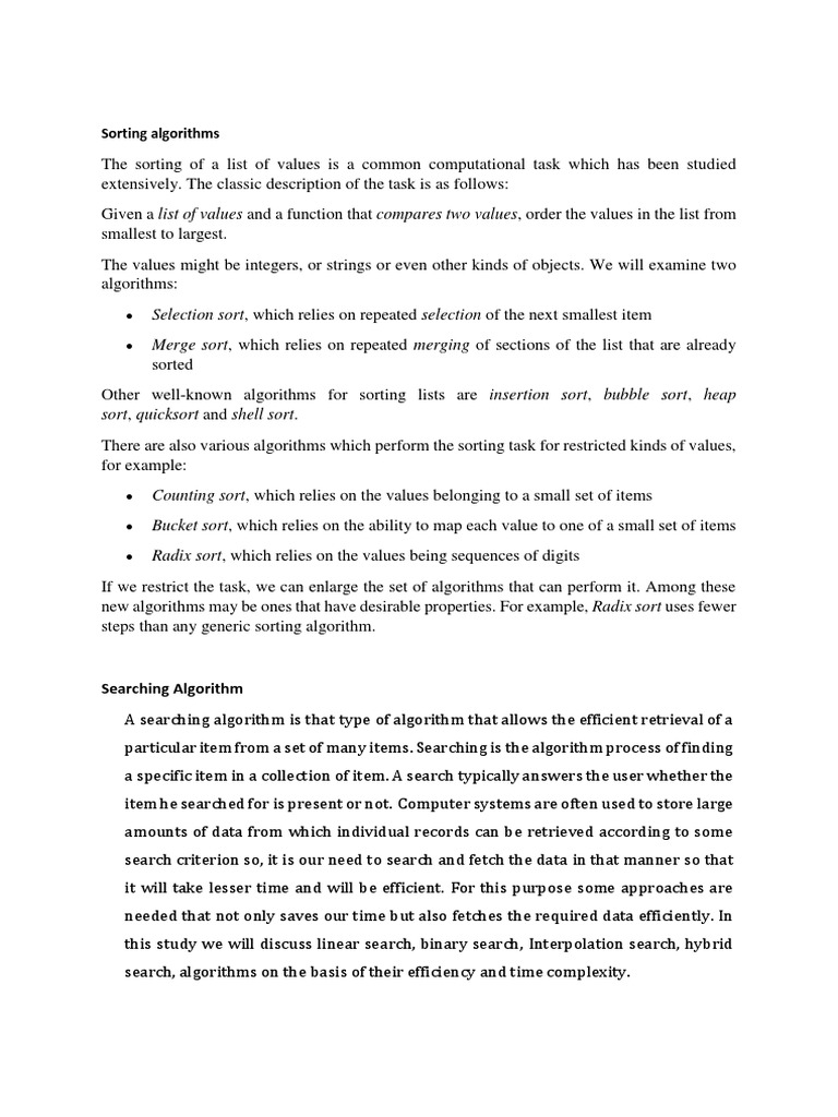 Sorting Algorithms: Searching Algorithm | PDF | Mathematical Logic | Theoretical Computer Science