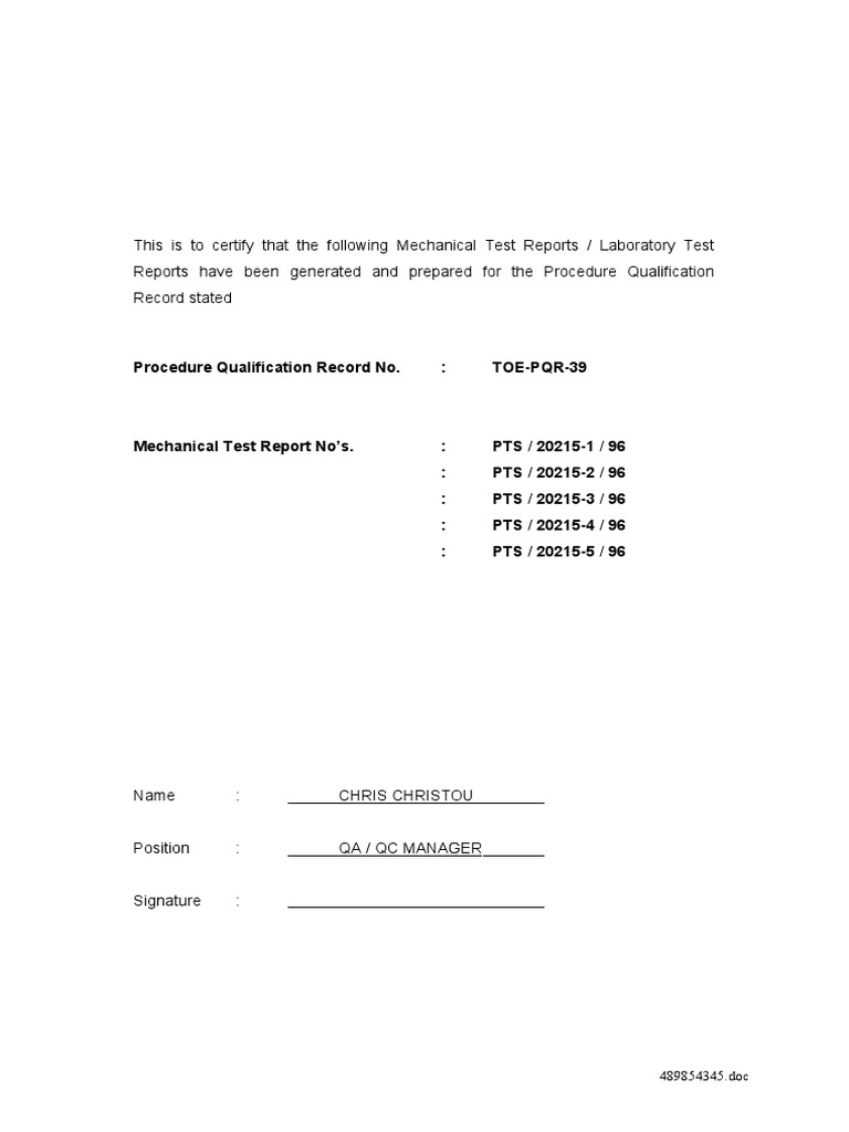 Mechanical Test Report | PDF