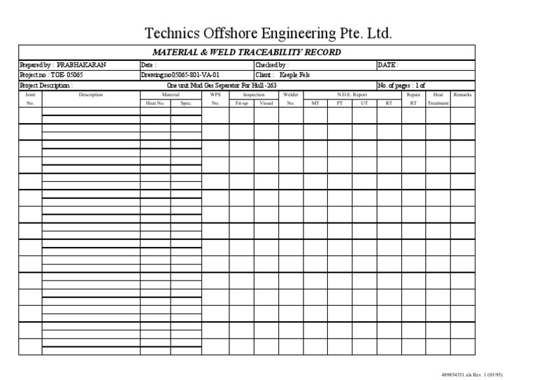 Technics Offshore Engineering Pte. LTD.: Material & Weld Traceability ...