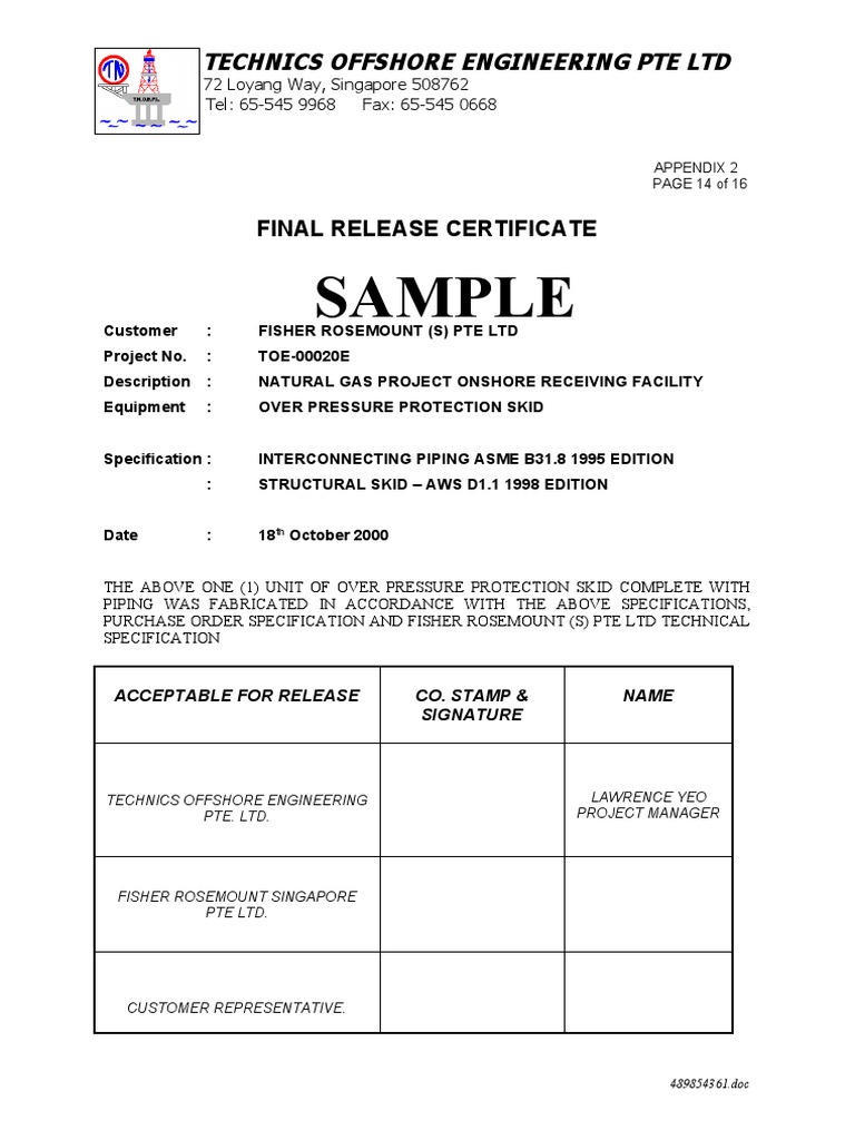 Final Release Certificate-Format | PDF