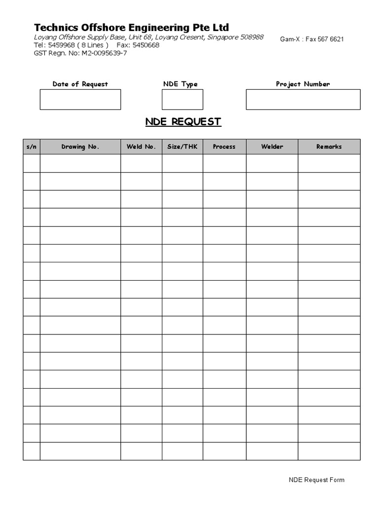 Technics Offshore Engineering Pte LTD: Nde Request | PDF