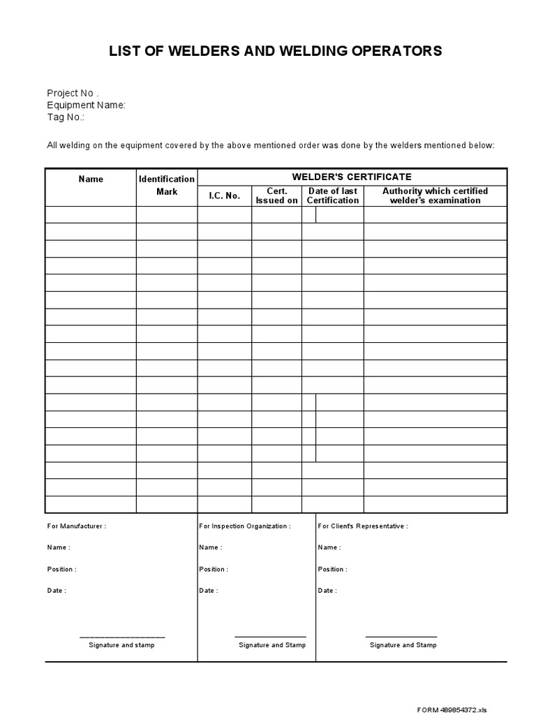 Welders and Operators Certification List | PDF