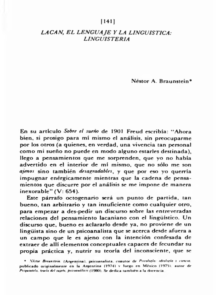 Braunstein Nestor A Lacan El Lenguaje y La Linguisteria PDF | PDF ...