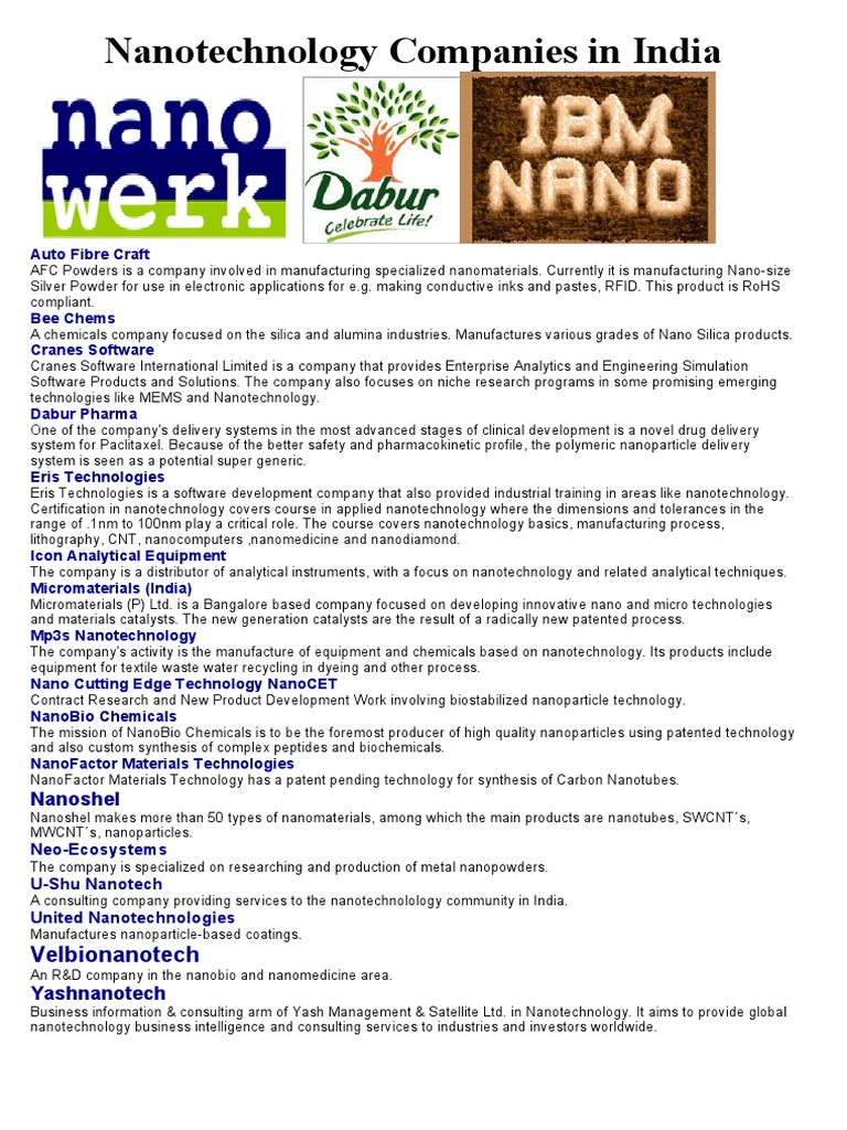 Nanotechnology Companies in India Overview | PDF