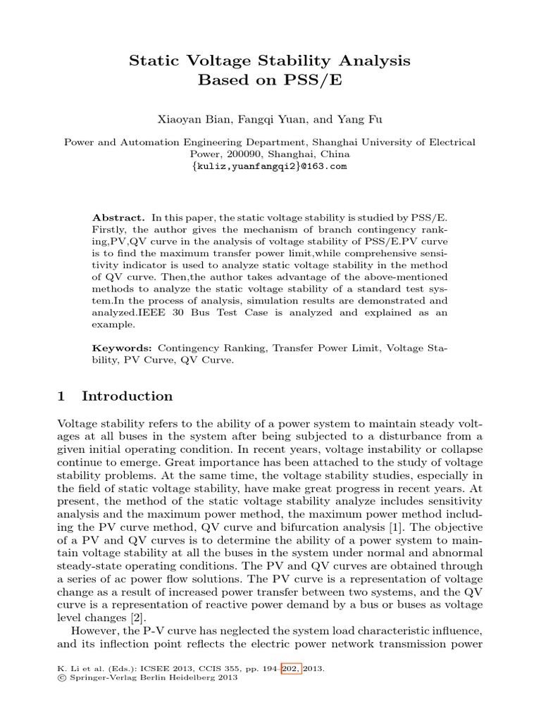 Static Voltage Stability Analysis Based On PSS/E | PDF | Steady State | Electric Power Transmission