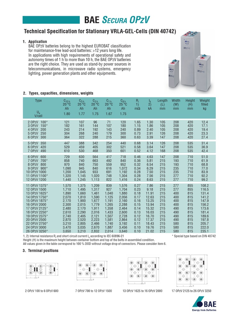 Ecura: Technical Specification For Stationary VRLA-GEL-Cells (DIN 40742 ...
