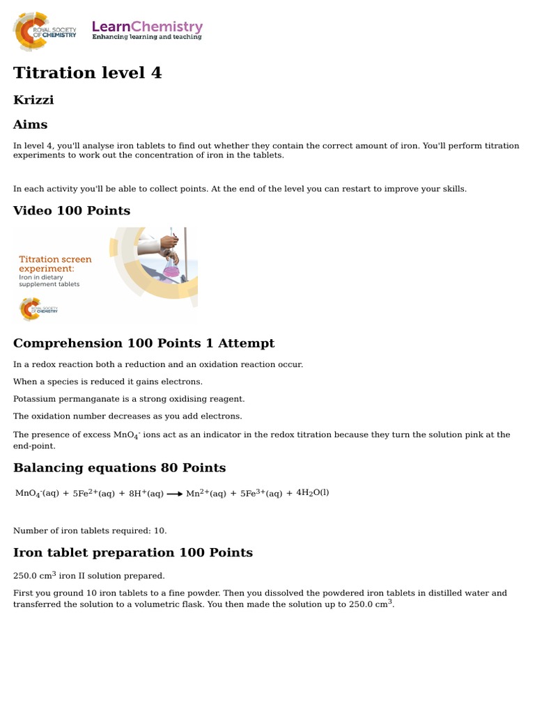Titration Level 4 Labnotebook | PDF | Titration | Chemistry