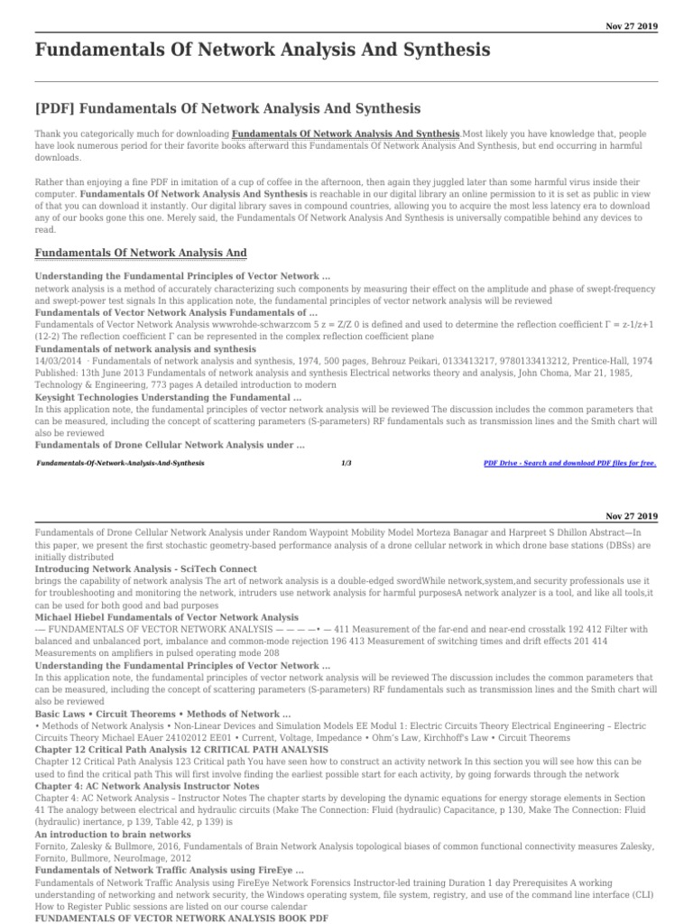 (PDF) Fundamentals of Network Analysis and Synthesis | PDF | Network ...