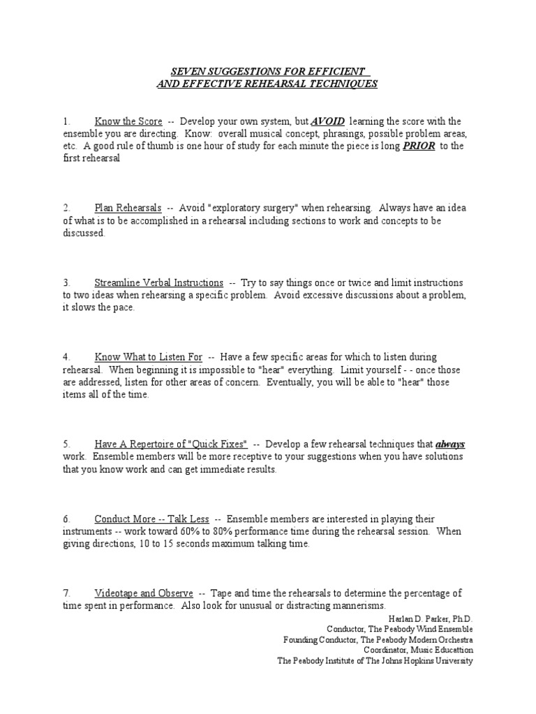Rehearsal Technique Outline | PDF
