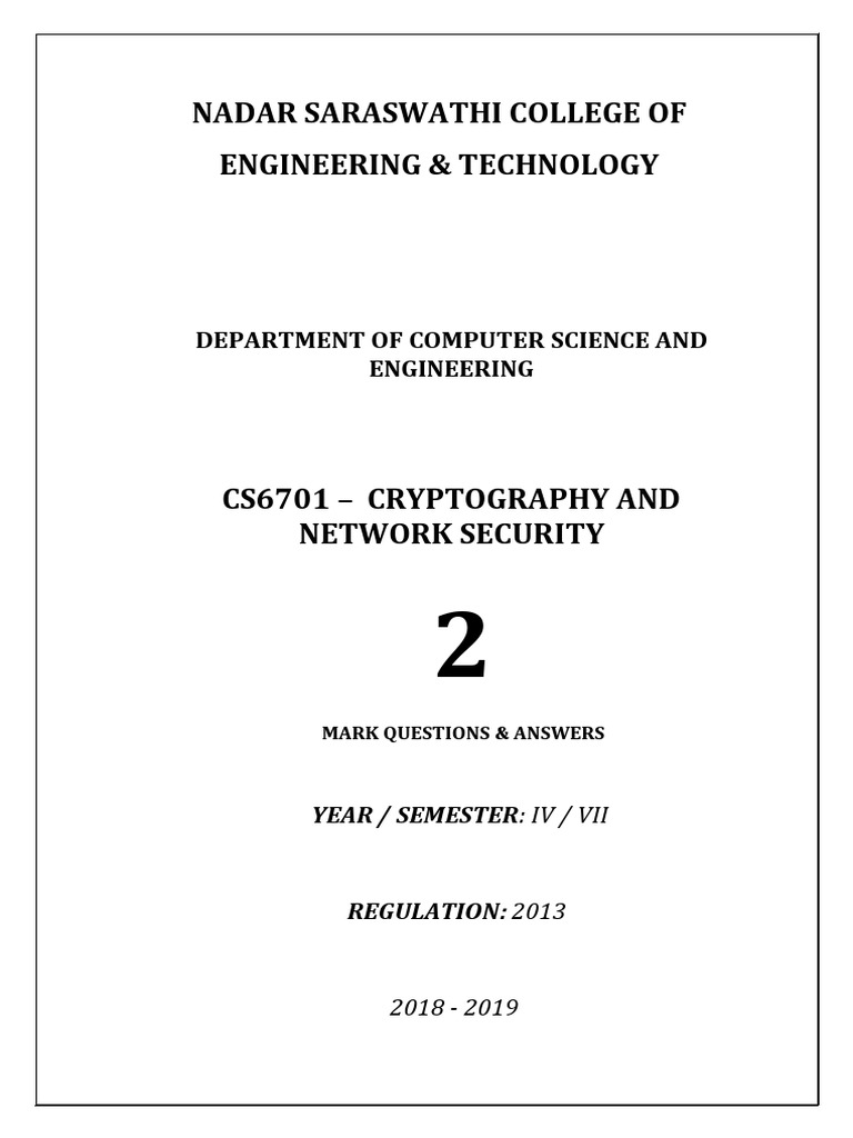 2 Mark Questions Answers PDF | Download Free PDF | Cipher | Cryptography