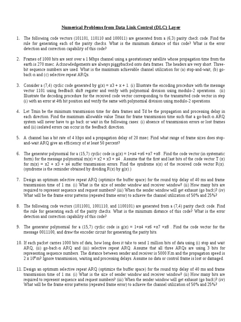 Numerical Problems From Data Link Control (DLC) Layer | PDF | Error ...
