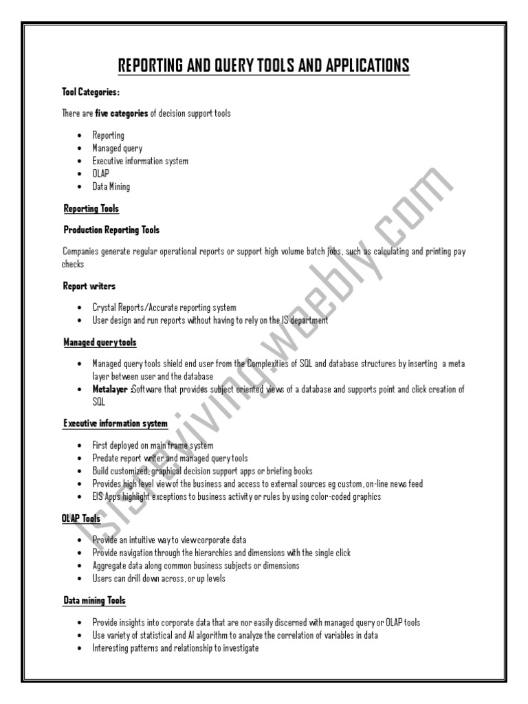 Reporting and Query Tools and Applications: Tool Categories | PDF ...