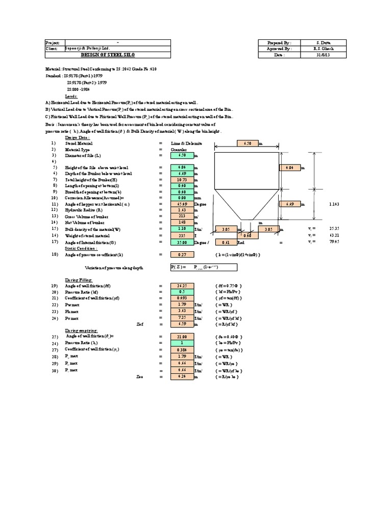 Design of Steel Bunker & Silo R1 | PDF | Pressure | Bending