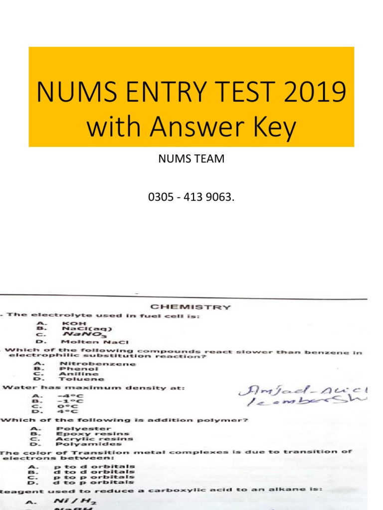 NUMS Entry Test 2019 with Answers | PDF