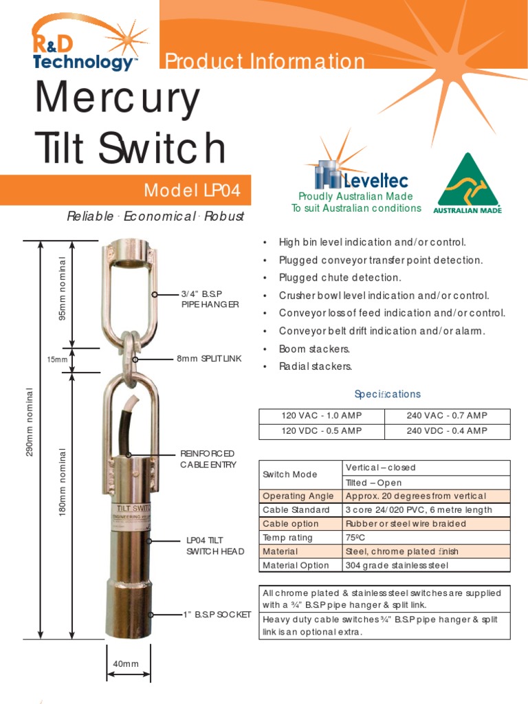 30 - Mercury Tilt Switch - Rev C | PDF | Equipment | Mechanical Engineering