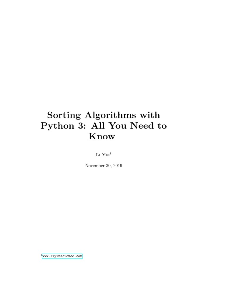 Sorting Algorithms With Python3 PDF | PDF