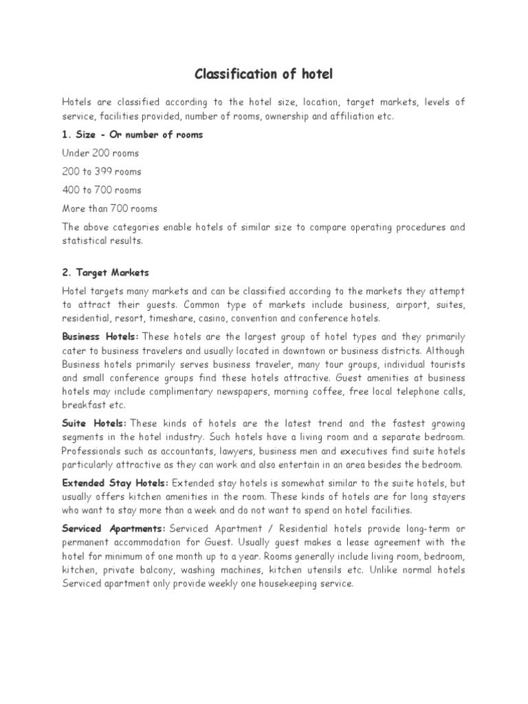 Classification and Types of Hotels: A Comprehensive Breakdown Based on ...