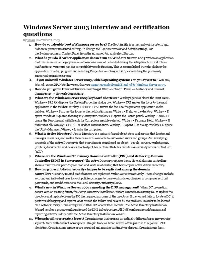 Windows Server 2003 Interview and Certification Questions: by Admin ...