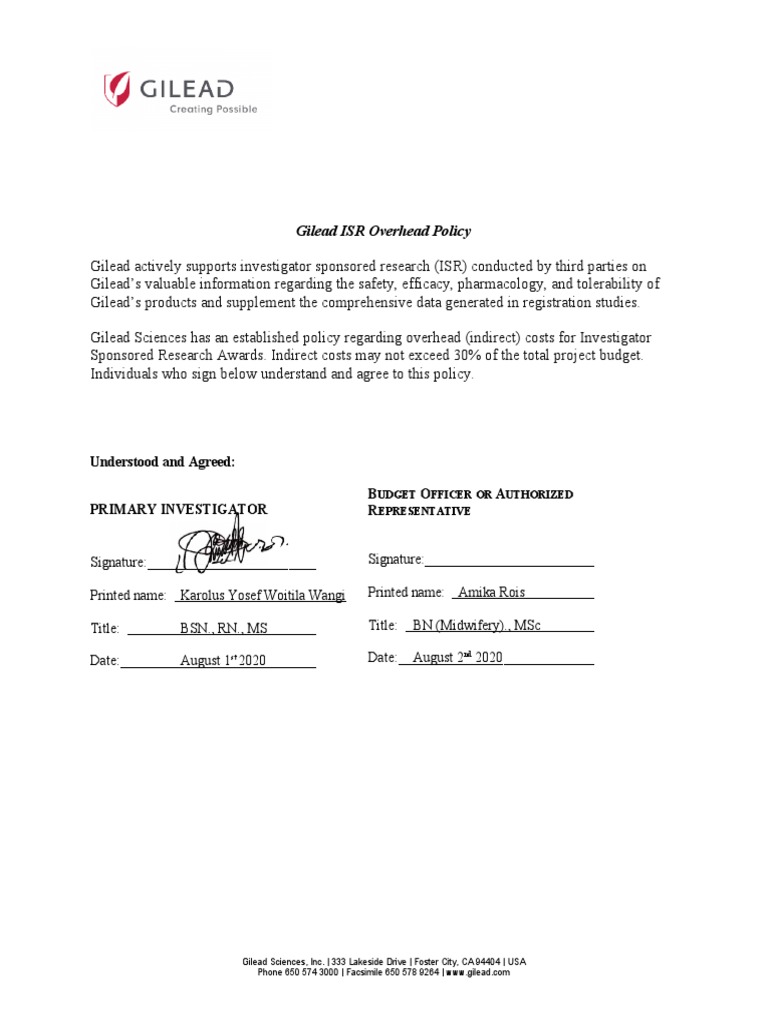 Gilead ISR Overhead Policy | PDF