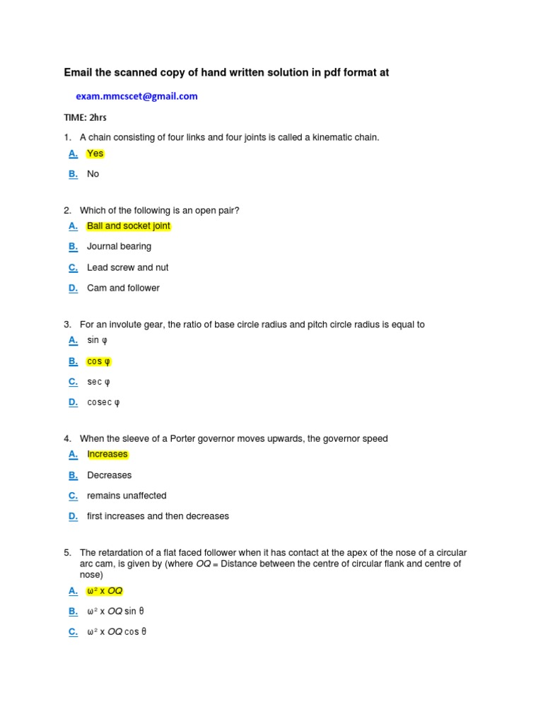 Final Exam MMC Answer | PDF | Belt (Mechanical) | Machines