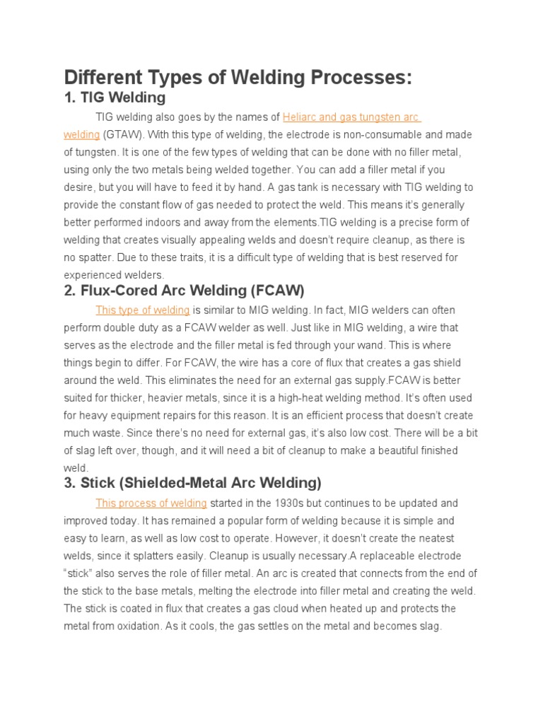 Types of Welding Processes Explained | PDF | Welding | Construction