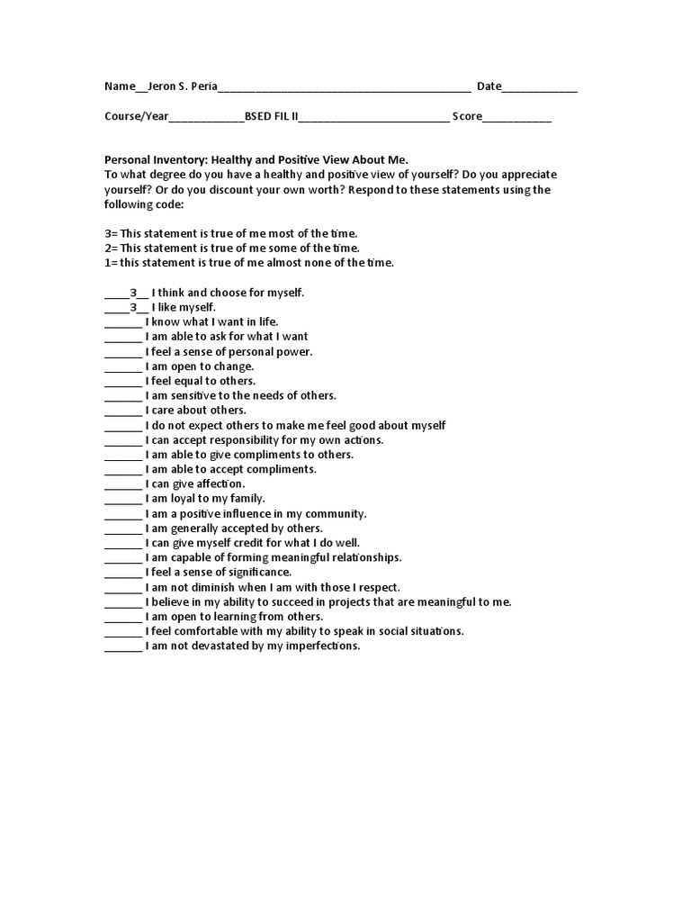 UnderstandingTheSelf-Personal Inventory - Healthy and Positive View ...