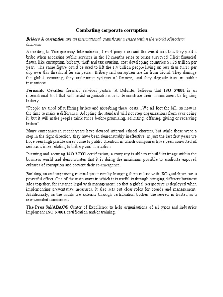 Combating Corporate Corruption 01 | PDF