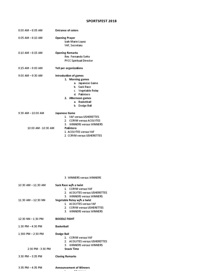 Sportsfest 2018: Entrance of Colors Opening Prayer | PDF